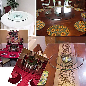90cm/35inch Rotating Turntable Lazy Susan for Kitchen Dining Table Tabletop, 9mm Thick Round Clear Glass Rotating Tray Serving Plate, Explosion-Proof Tempered Glass