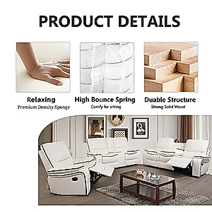 GEBADOL Manual Leather Sofa Set, Living Room Furniture Set,Leather Recliner Couch Set for Living Room/Apartment/Office(Sofa+Loveseat+Chair, 3 Pieces Leather Couch Set) Cream White