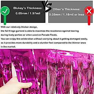 Blukey 10 Feet by 15 Inch Fuchsia Foil Fringe Garland - Pack of 3 | Shiny Metallic Tinsel Banner | Ideal for Parade Floats, Bridal Shower, Wedding, Birthday, Christmas | Wall Hanging Drapes