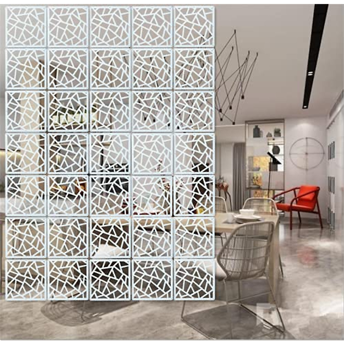 BMIDRUT White Hanging Room Divider,12 Pieces Wood-Plastic DIY Panel Screens Partition Wall Dividers Room Decoration with All Accessories 11.4x11.4 Inch