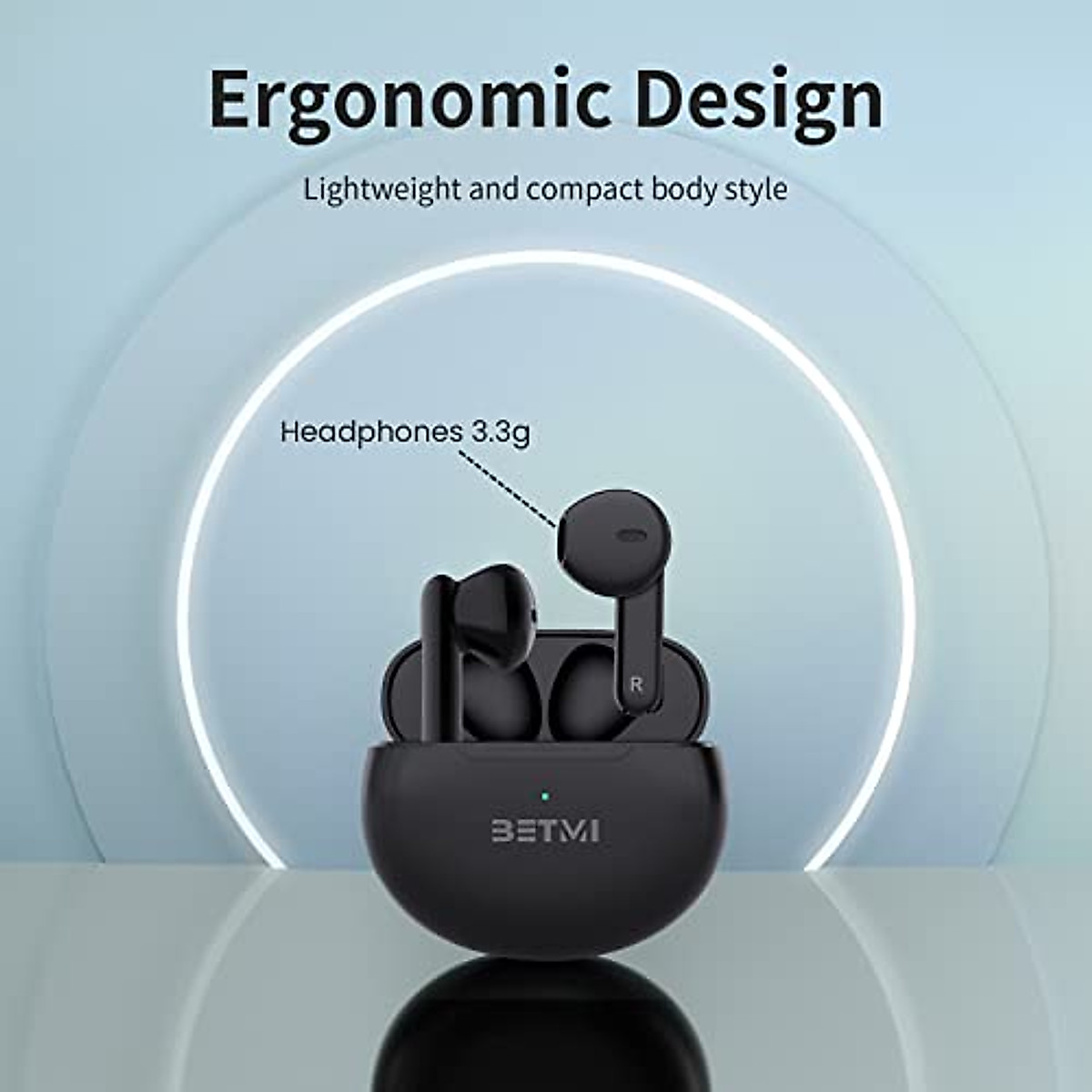 BETMI - True Wireless Earbuds - in-Ear Bluetooth5.1 Headphones - 40H Playtime, IPX5 Waterproof TWS with Dual Mic for Sport, Light-Weight Earphones for Android iOS/iPhone - Black