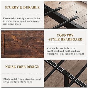 DOGIBIXO Led Bed Frame King Size with Charging Station, Industrial Platform Bed Frame with Rustic Barn Door Wood Headboard, Strong Metal Slats Support, Noise Free, No Box Spring Needed, Brown