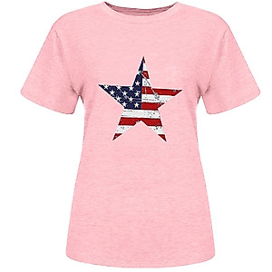 Womens American Flag Tops July 4th Sleeveless/Short Sleeve Tie Dye Print T-Shirt Casual Independence Day Patriotic Tees Pink