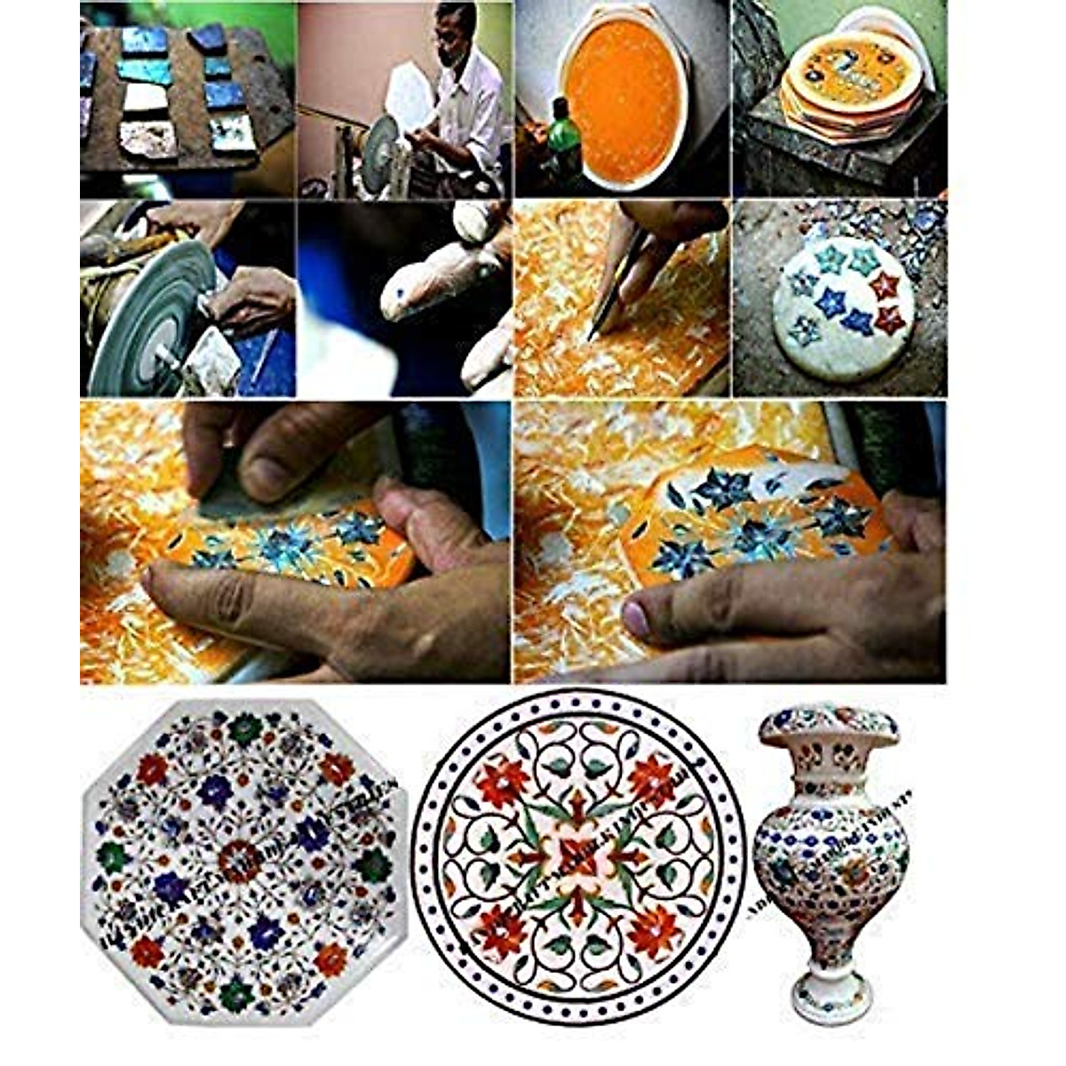 Pietra Dura Natural Black Marble 48" x 30" Inch Grapes Pattern Rectangle Dining Table Top, Black Marble Meeting Room Table Top, Piece of Conversation, Family Heirloom