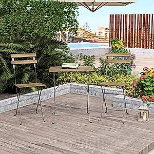 HOMPUS 3-Piece Patio Bistro Set Folding Table and Chairs, Wooden Weather Resistant Outdoor Furniture Sets, Metal Frame Patio Balcony Furniture Set, Acacia for Front Porch, Garden, Pool, Deck, Backyard