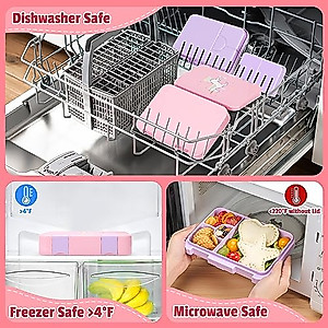 Ordiffo Bento Lunch Box for Kids, 4-6 Compartments with Leakproof Removable Compartment, Dishwasher Safe,Pre-School Kid Toddlers Daycare Lunches Snack Container for Girls, Unicorn