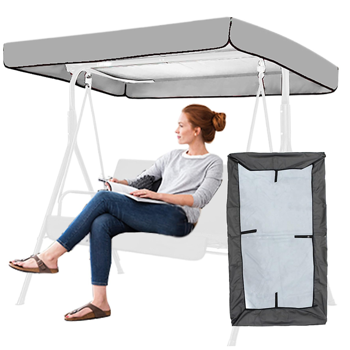 Swing Canopy Replacement, 75x47 Waterproof Swing Cover Replacement, Sunproof Outdoor Swing Cover for Garden Swing Chair Patio Hammock Grey Swing Cover Replacement Swing Cover Swing Seat Replacement