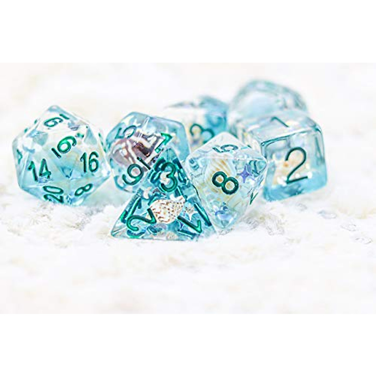Blue Ocean of Seashell DND Dice Set for Dungeons and Dragons Gifts, D&D, D and D, Pathfinder, Accessories, D20, Polyhedral, Resin Dice, Metal, Dice Tray, Tower, Bag, Box