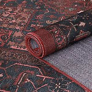 BNM Southwestern Medallion Border Area Rug with Cotton Backing, Washable, Perfect for Bedroom, Kitchen, Playrooms, Dining Room, and Entryway, Pet and Kid Friendly, Floor Covering, 5' x 7', Red