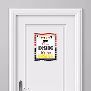 Mickey Party Sign Set of 4-8 x 10 inch Mickey Mouse Party Supplies Birthday Sign Printed in Card stock | Mickey Mouse Clubhouse Inspired Door Signs | Food Labels Disney Decorations Hot Dog Bar Decor