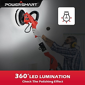 PowerSmart Electric Drywall Sander with Vacuum 7.2A, LED Light, 6 PCS Sanding Discs (PS4001)