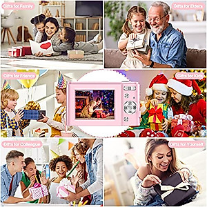 Digital Camera, IVECNSTU FHD 1080P 36MP Vlogging Camera Rechargeable Mini Compact Pocket Camera with LCD Screen 16X Zoom for Adult Seniors Students Kids Beginner (Pink)
