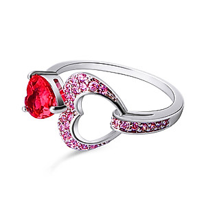 Psiroy 925 Sterling Silver Plated Simulated Ruby Spinel Heart to Heart Ring Size 8