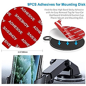 9 PCS 80mm(3.15 inches) Adhesives Pads for Dashboard/Windshield Suction Cup Mount, Transparent Double-Sided Sticker Windshield Mount Adhesives for Dashboard Mounting Disk/Camera/GPS/Car Phone Mount