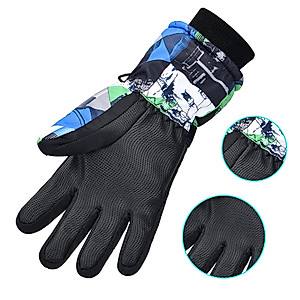 RunRRIn Ski Gloves, Waterproof Snow Gloves -30℉ Winter Gloves for Cold Weather, Warm Snowboarding Gloves - for Men, Women, Kids, Boys and Girls (Black-Blue XS)