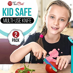TruChef Kids Tomato Steak Knife Set for Real Cooking (Aqua) - 2pcs - Skin Friendly Serrated Edge Stainless Steel Lightweight - Safe for Children & Beginners