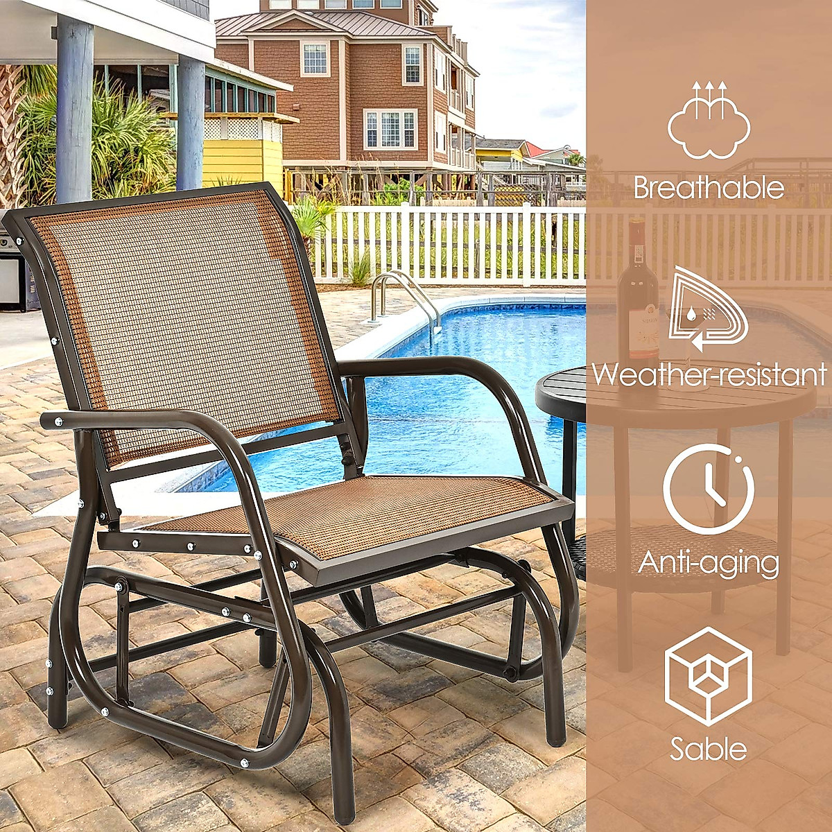 Tangkula Swing Glider Chair, Ergonomic Rocking Chair with Comfortable Fabric, Iron Frame, 4 Non-Slip Foot Pads, Outdoor Patio Glider Rocker Chair for Living Room, Garden, Backyard