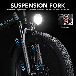 SWIFT PRO Electric Bike Adults 750W with 48V 15AH Removable LG Cell Battery 26 * 4.0 Fat Tire 32MPH Full Suspension Folding Commuting E Bike Mountain Beach Ebike with Professional