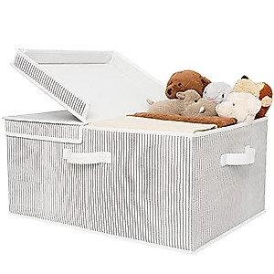 GRANNY SAYS Large Storage Bins with Lids, Shelf Basket, Canvas Decorative Storage Container for Wardrobe Closet Shelves, Bins for Closet Organization Storage Box Toys, White/Black, 1-Pack