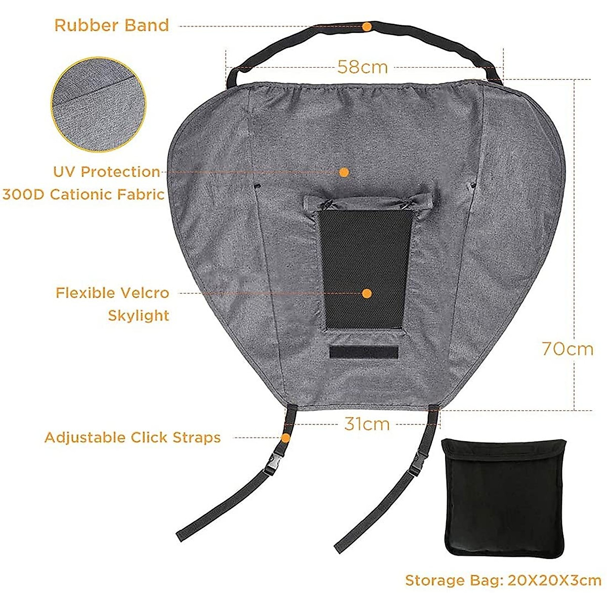 LXLUOO Baby Stroller Sun Cover,Baby Carriage Awning, Pram Sunshade, with Viewing Window for Strollers Pushchairs UV Protection Water Resistant Easy to Install (Gray)