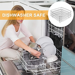 Square Air Fryer Rack,3 Layer Stainless Steel Stackable Dehydrato-r Rack with An-ti-scalding Clip,Stainless Steel Multi-Layer Dehydrato-r Rack Air fryer Accessories(Silver)