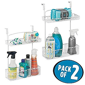 mDesign Steel Over Cabinet Kitchen Storage Organizer Holder or Basket - Hang Over Cabinet Doors in Kitchen, Pantry, Bathroom; Holds Dish Soap, Window Cleaner - Concerto Collection, 2 Pack, Matte White