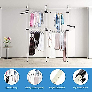 GOTOTOP Telescopic Garment Rack,Adjustable Clothing Rack, Double 2 Tier Heavy Duty Hang Clothes Rack,Closet Organizer, Freestanding Ceiling Hanging Closet Display Stand,No Drilling, No Tools Needed