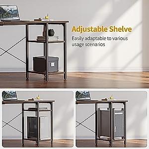 CubiCubi L Shaped Desk, 59.1 Inch Reversible Corner Desk with Storage Shelves, Home Office Desk for Writing Gaming Study, Rustic Brown