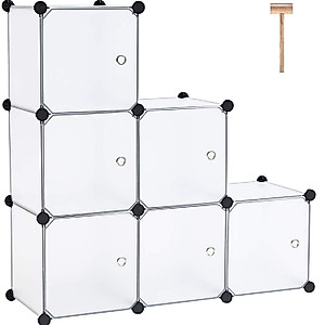 C&AHOME Cube Storage Organizer with Doors, 6-Cube Closet Cabinet, DIY Plastic Modular Bookshelf, Ideal for Bedroom, Living Room, Office, 36.6" L x 12.4" W x 36.6" H Translucent White