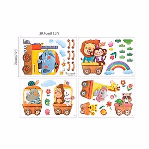 DECOWALL DS-8024 Animal Trains Kids Wall Stickers Wall Decals Peel and Stick Removable Wall Stickers for Kids Nursery Bedroom Living Room (Small) d?cor