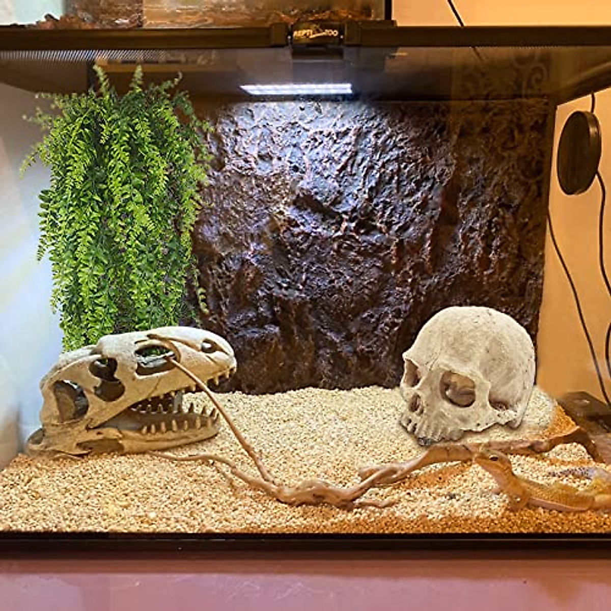 Tfwadmx Reptiles Skull Hide Decorations Bearded Dragon Tank Accessories Terrarium Ornament Gecko Hideouts Cave Snake Habitat Jungle Climber Bendable Vines Leaves for Lizards,Chameleon,Spider (4 Pcs)