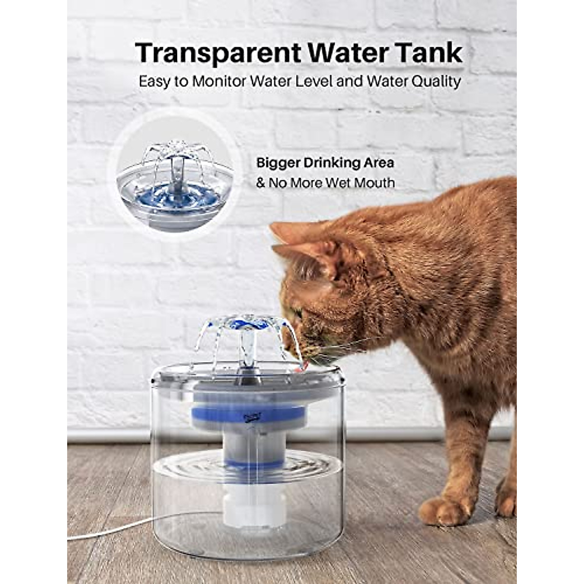 Cat Water Fountain, 88oz/2.6L Ultra Quiet Pump Cat Drinking Waterer with 3 Large Filters 5 Layers Circulating, BPA-Free Automatic Pet Visible Water Level Dog Water Dispenser, Cat Water Bowl
