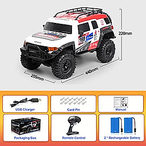 Desdoni RC Cars RC Crawler 1/10 Scale RTR Remote Control Car 4WD 2.4GHz Brushed Offroad Racing Hobby Grade Model Vehicle with LED Lights 2Pcs Battery Toy for Kids and Adults