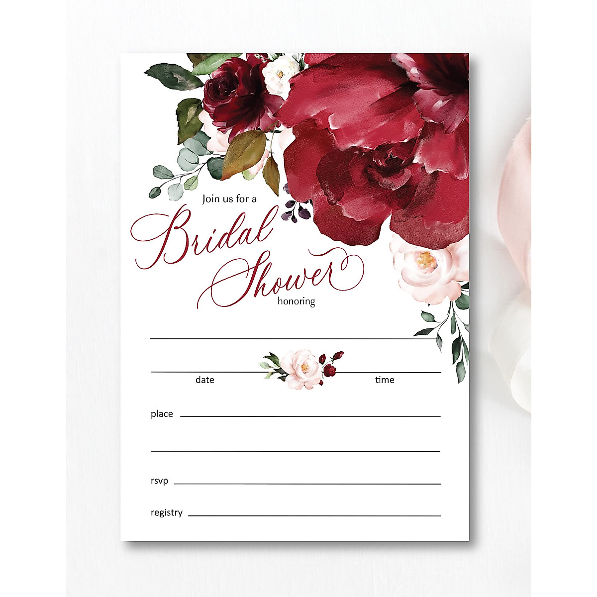 Moonrise Papery Set of 25 Bridal Shower Invitations with Envelopes — Floral Bridal Shower Invitations