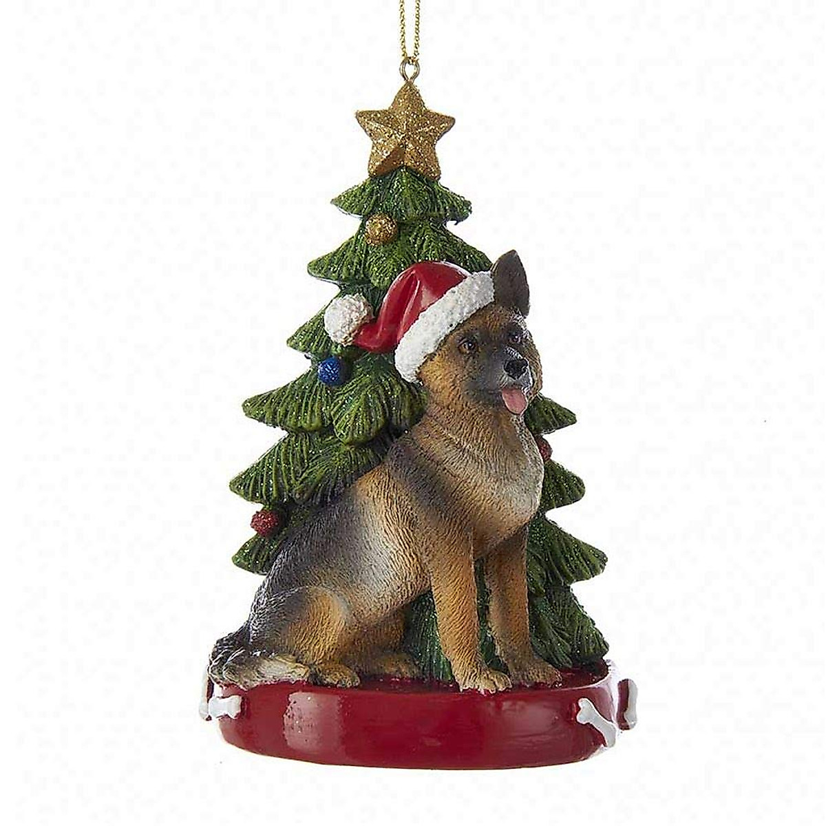 German Shepherd With Christmas Tree Ornament For Personalization, Resin
