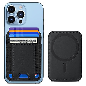 Upgraded for Magsafe Wallet, Strongest Magnetic Wallet, for iPhone Wallet Magsafe with 2 Card Slots, Magnetic Card Holder Wallet for iPhone 15/14/13/12 Series, Vegan Leather, Fit 7 Cards, Black