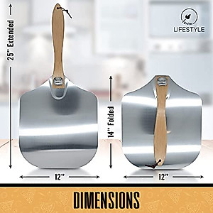 Ignite Lifestyle Pizza Peel Set - Pizza Spatula 12"x14" + Pizza Rocker Cutter + Pastry Brush - Aluminum Metal Pizza Peel 12 Inch w/Foldable Wood Handle for Easy Storage-Homemade for Pizza/Baking/Bread