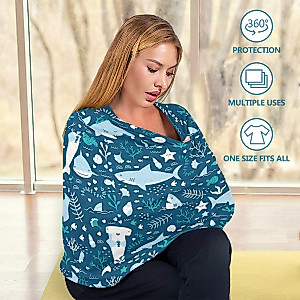 Nursing Cover Breastfeeding Scarf Cute Sharks - Baby Car Seat Covers, Stroller Cover, Carseat Canopy (801i)