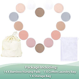 wegreeco Bamboo Nursing Breast Pads (14 Pack) + Laundry Bag & Travel Storage Bag, 4.7 inch Option - Washable & Reusable Breastfeeding Nursing Pads (Mild, Large)