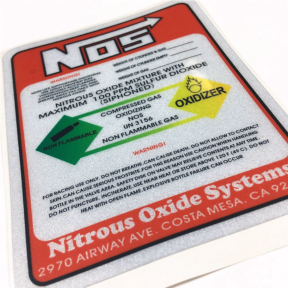 Car Sticker Motorcycle Oil Tank Decals Vinyl Reflective for NOS Tuning Racing Nitrous Oxide Racing 12x9.6cm