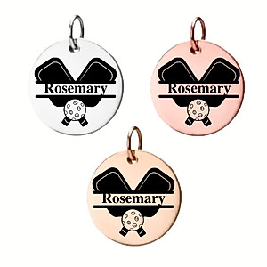 Pickeball Charm, Personalized Engraved Stainless Steel Pickleball Name Charm, DIY, Pickleball Gift for Pickleball Players, Pickleball Jewelry
