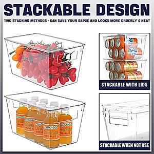Plastic Storage Bin with Lids, ESARORA Stackable Clear Organizer Basket Bins with Handle for Fridge, Cabinet, Bedroom, Closet, Bathroom, Office, Kitchen & Pantry Organization, 9 PACK