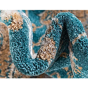 Unique Loom Aurora Collection Over-Dyed, Abstract, Botanical Southwestern, Transitional Area Rug, 8 ft x 8 ft, Teal/Beige