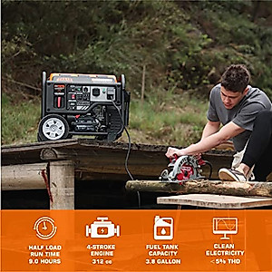 GENMAX Portable Inverter Generator, 6000W open frame Gas Powered High Speed Engine with Electric Start, Ultra Lightweight for Backup Home Use & Job Site，EPA Compliant (GM6000XiE)