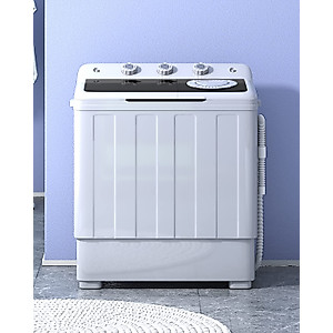 TABU 28lbs Portable Washing Machine with Drain Pump, Laundry Compact Washer Machine, Twin Tub Washing Machine, Washer and Spiner Machine for Dorms, Apartments, RVs (White & Black)