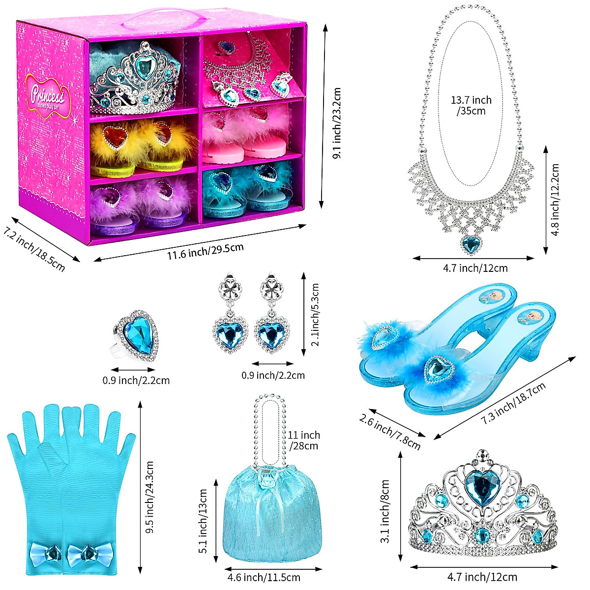 Princess Dress Up Shoes Set, Girls Role Play Dress Up Toys, Toddler Pretend Jewelry Boutique Kit Gift Set for Little Girls Aged 3-6 Years Old, 4 Pairs of Shoes Kit Include Princess Accessories