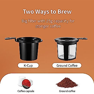 Aiosa 2 in 1 Single Serve K cup Coffee Maker 14Oz,With Travel Cup,Mini Single Personal Coffee Maker Machine,One Button Operation,Auto Shut Off,800W With Resuable Filter, One Cup Coffee Maker