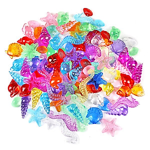 HAPTIME 100 Pcs Sensory Bin Filler, Mini Resin Figures, Plastic Seashells Under The Sea, Little Mermaid Table Decorations, Sea Shells for Crafting, Vase Filler, Diving Gem Pool Toys for Kids