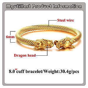 Mgutillart Punk Rock Titanium Steel Animal Dragon Head Cuff Bracelet