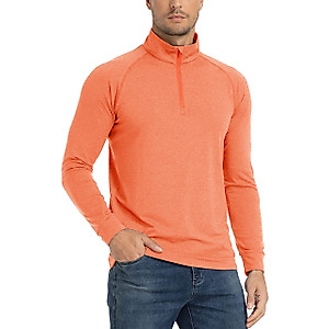 TACVASEN Men's Hiking Shirts Quarter Zip Pullover Long Sleeve Performance SPF Outdoor, Orange, M